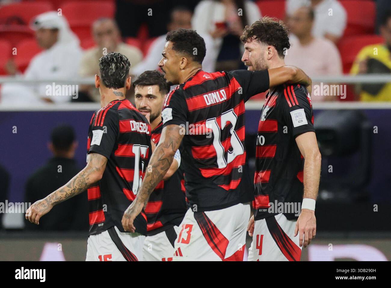 Flamengo's Leo Pereira, right, celebrates with his teammate Danilo ...