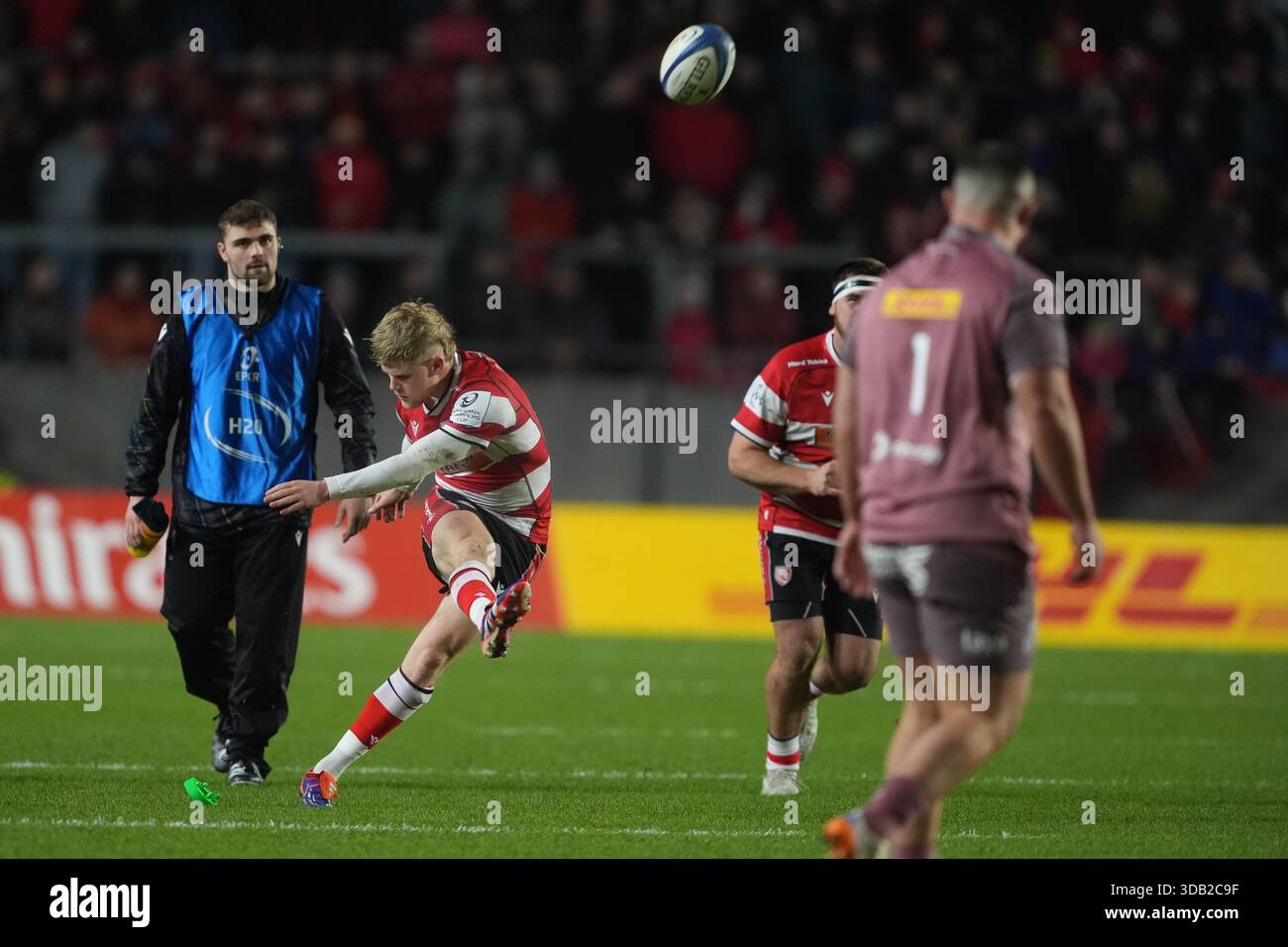 Gloucester Rugby's George Barton, successfully kicks a penalty during ...
