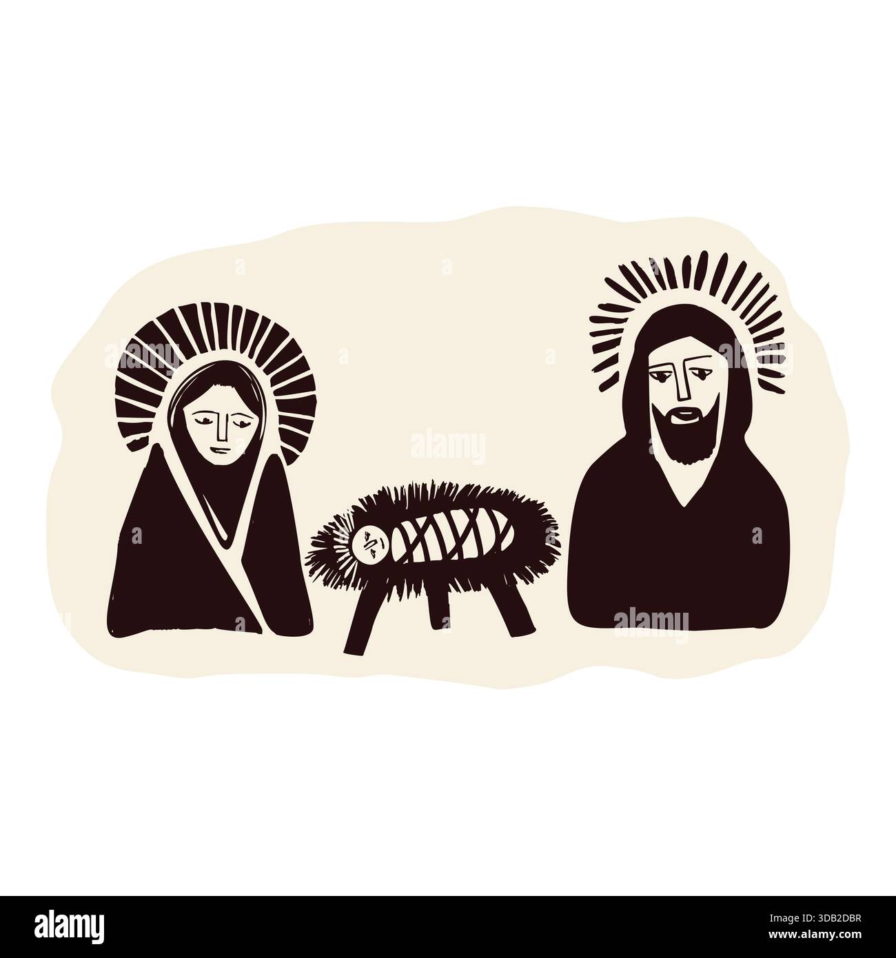 Hand drawn biblical holy family nativity characters Mary, Joseph and ...