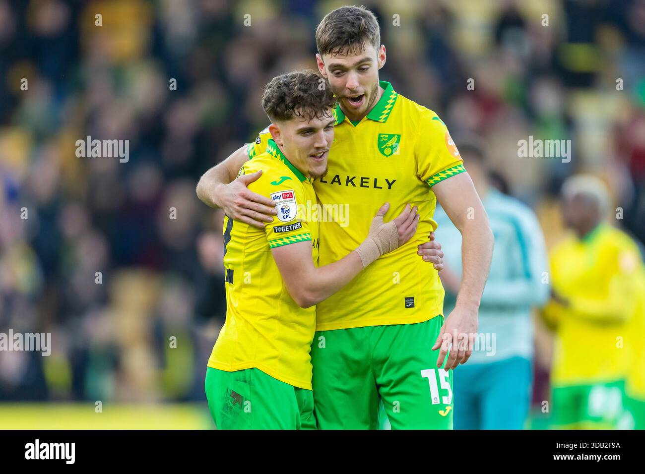 Ruairi McConville of Norwich City reacts with Daniel Grimshaw of ...