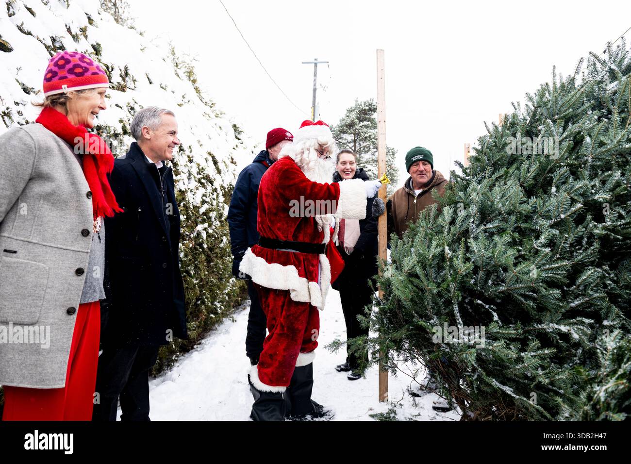 Prime Minister Mark Carney watches as Santa blesses a Christmas tree ...