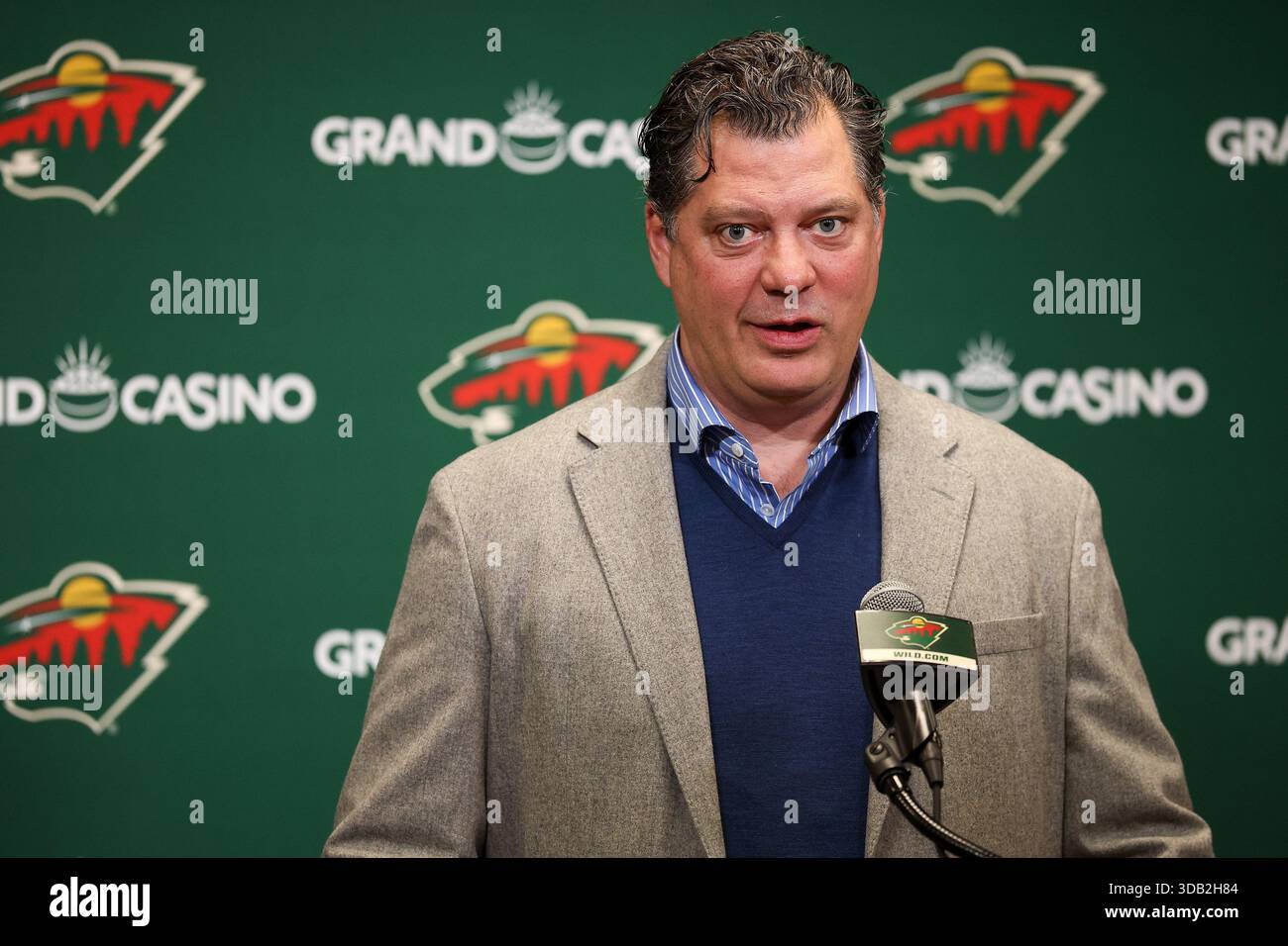 Minnesota Wild general manager Bill Guerin talks to the media prior to ...