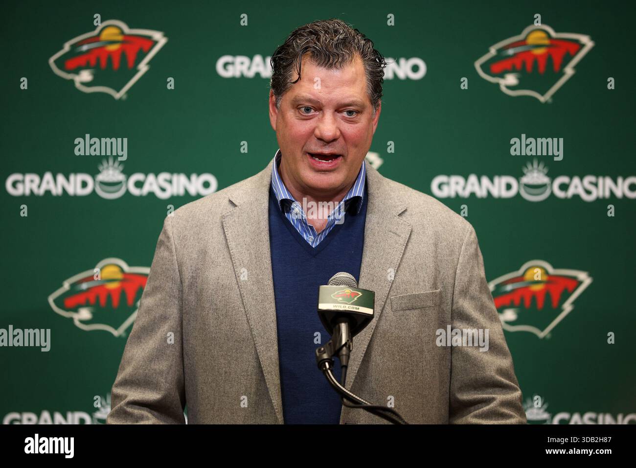 Minnesota Wild general manager Bill Guerin talks to the media prior to ...