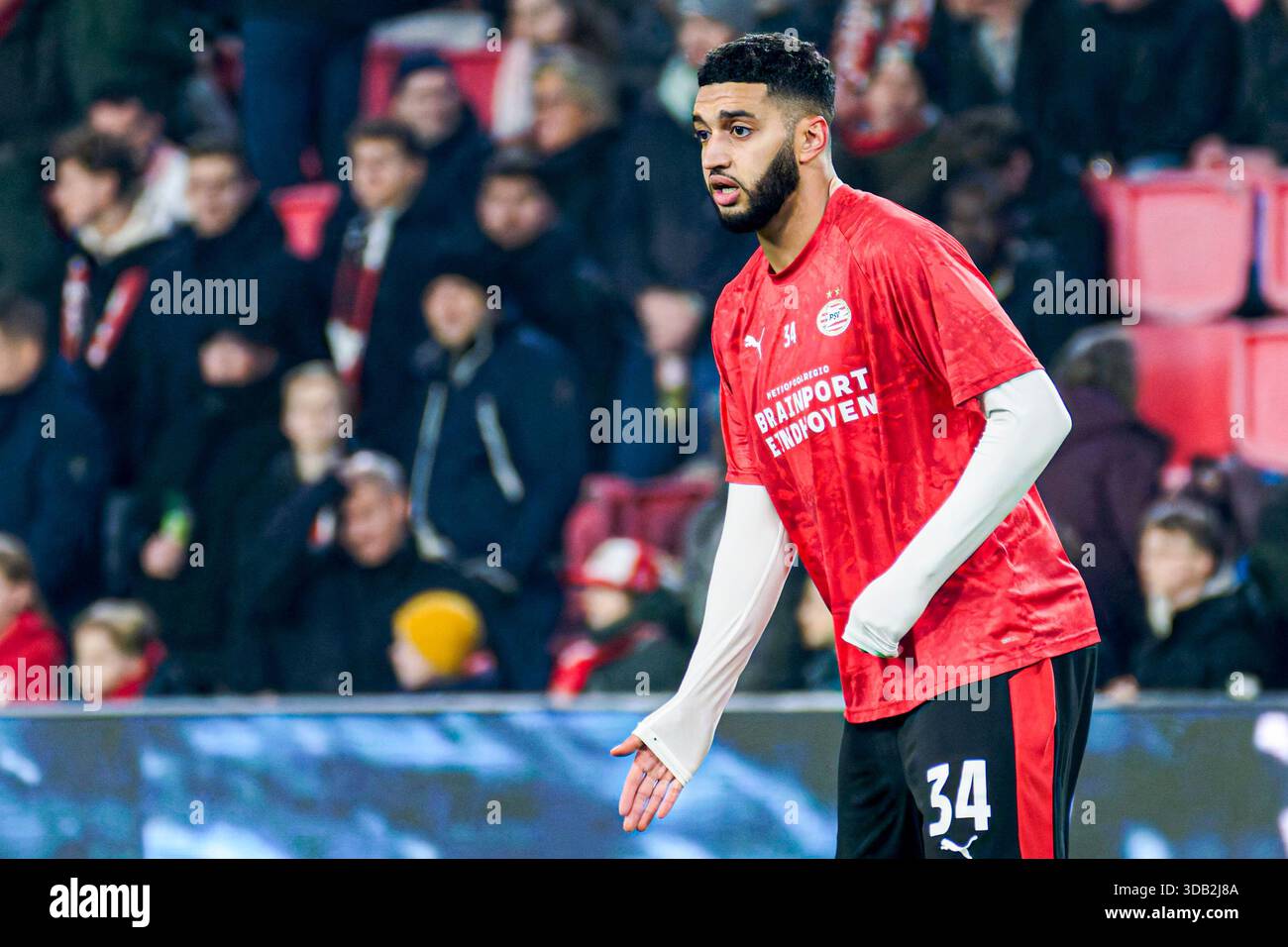 Ismael Saibari of PSV Eindhoven looks on prior to the Dutch Eredivisie ...