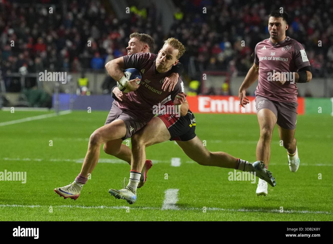Munster Rugby's Mike Haley scoring his team's second try as he is ...