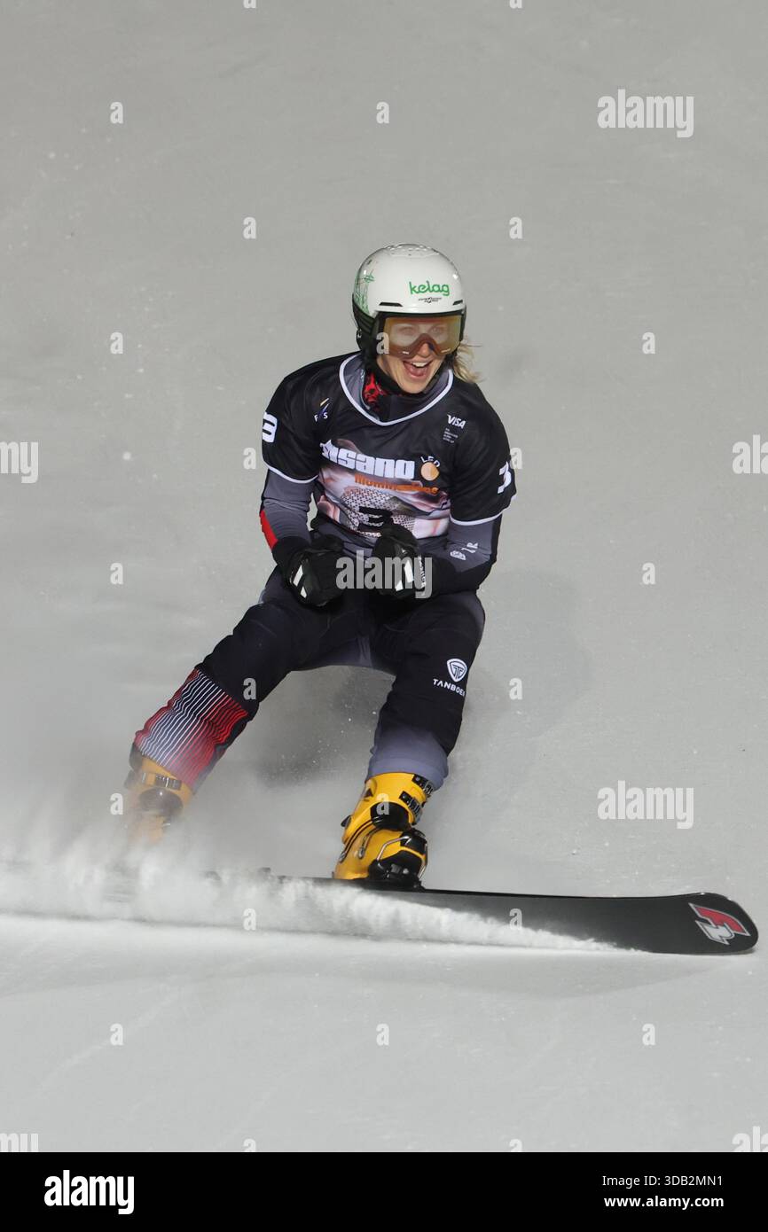 Sabine PAYER of Austria reacts after winning the women's parallel giant ...