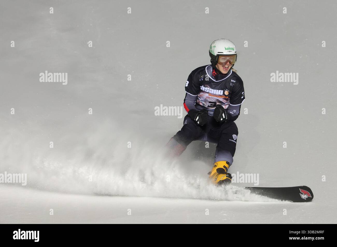 Sabine PAYER of Austria reacts after winning the women's parallel giant ...