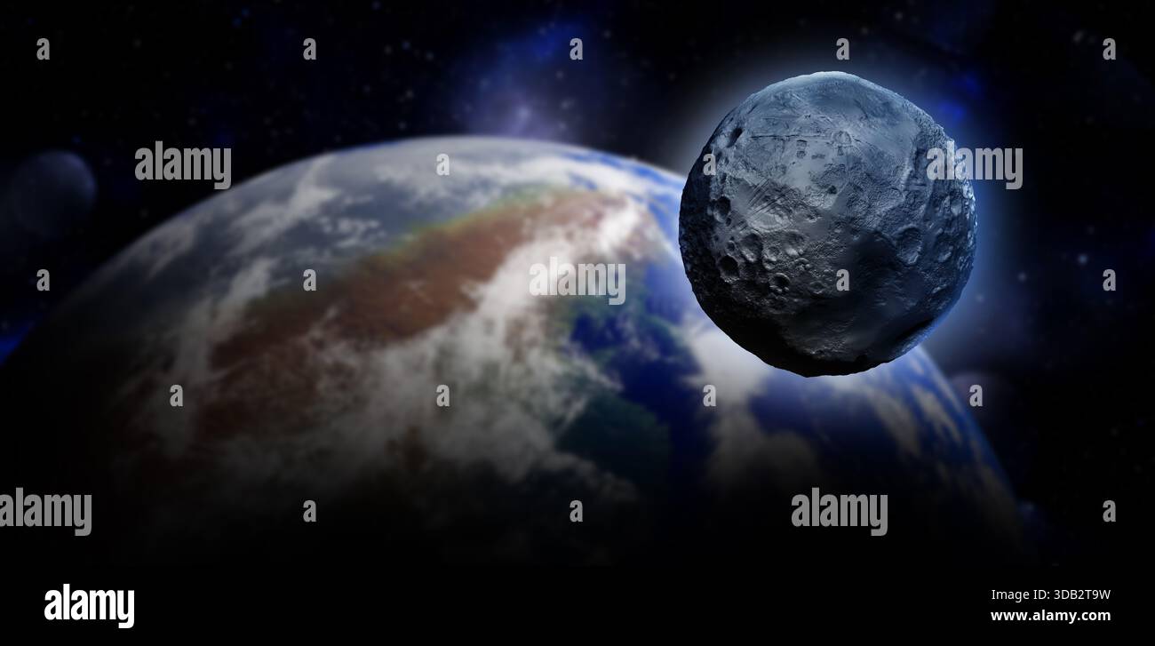 Celestial body and bright planet in space Stock Photo - Alamy