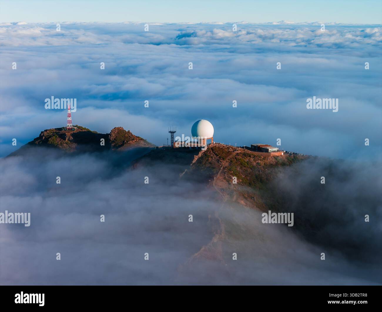 Radar station dome at Pico do Arieiro above clouds, Madeira, Portugal ...