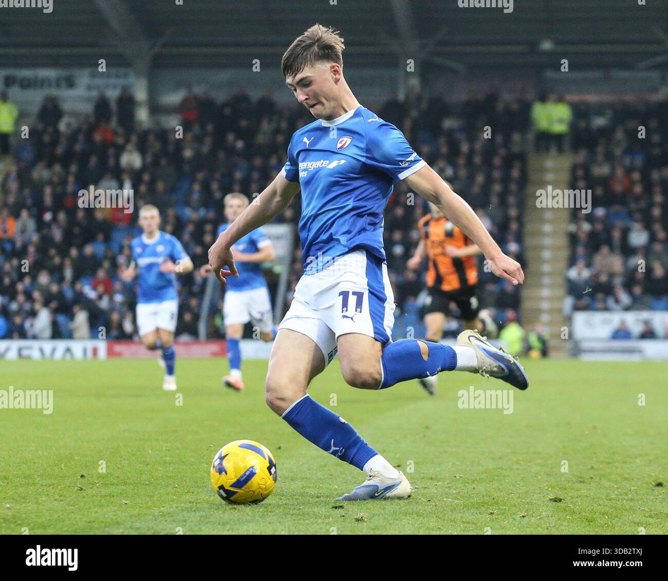 Dylan Duffy of Chesterfield crosses the ball during the Sky Bet League ...