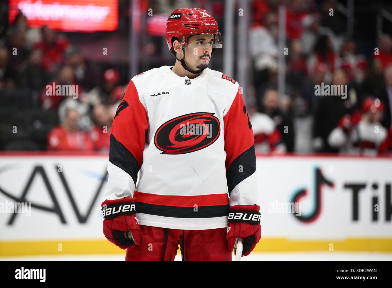 Carolina Hurricanes center Seth Jarvis (24) looks on during the second ...