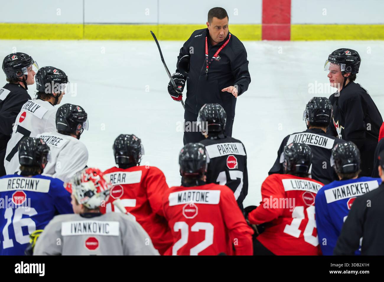 Team Canada coach Misha Donskov gives instruction during Canada's ...