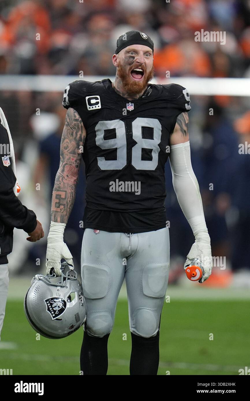 Las Vegas Raiders defensive end Maxx Crosby reacts during the first ...