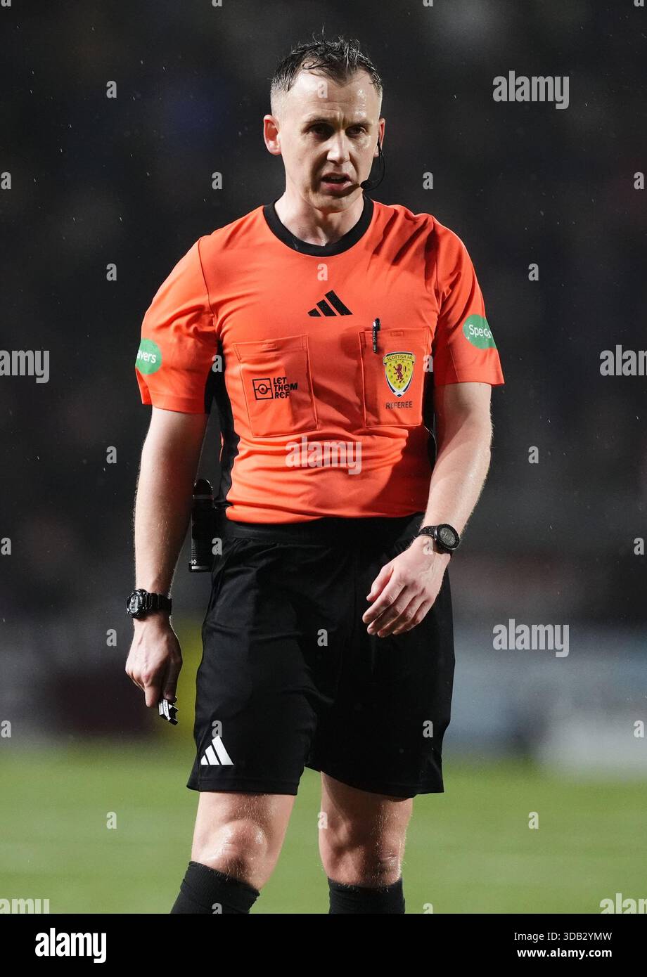 Referee Calum Scott in action during the William Hill Premiership match ...