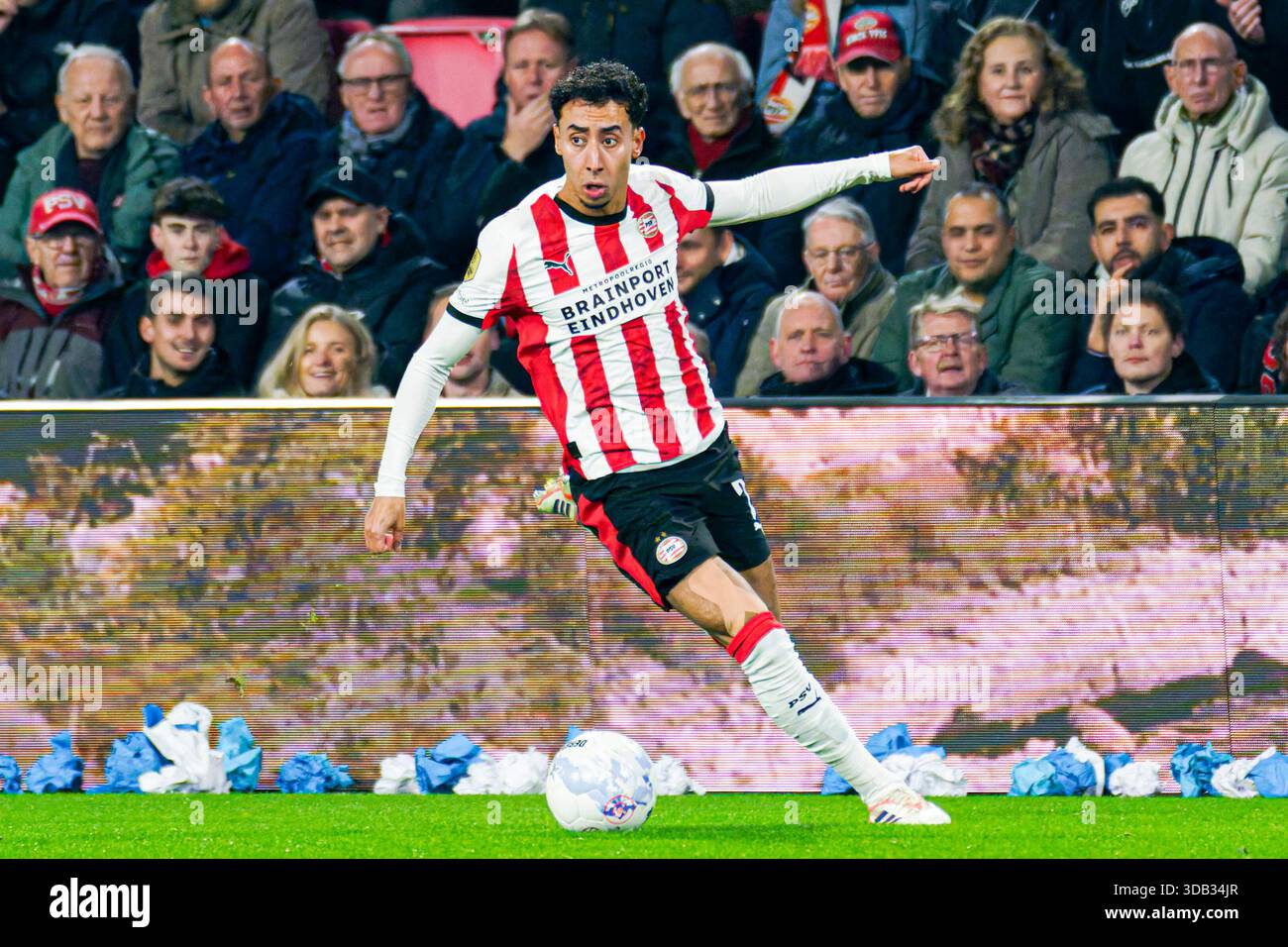 Anass Salah-Eddine of PSV Eindhoven runs with the ball during the Dutch ...