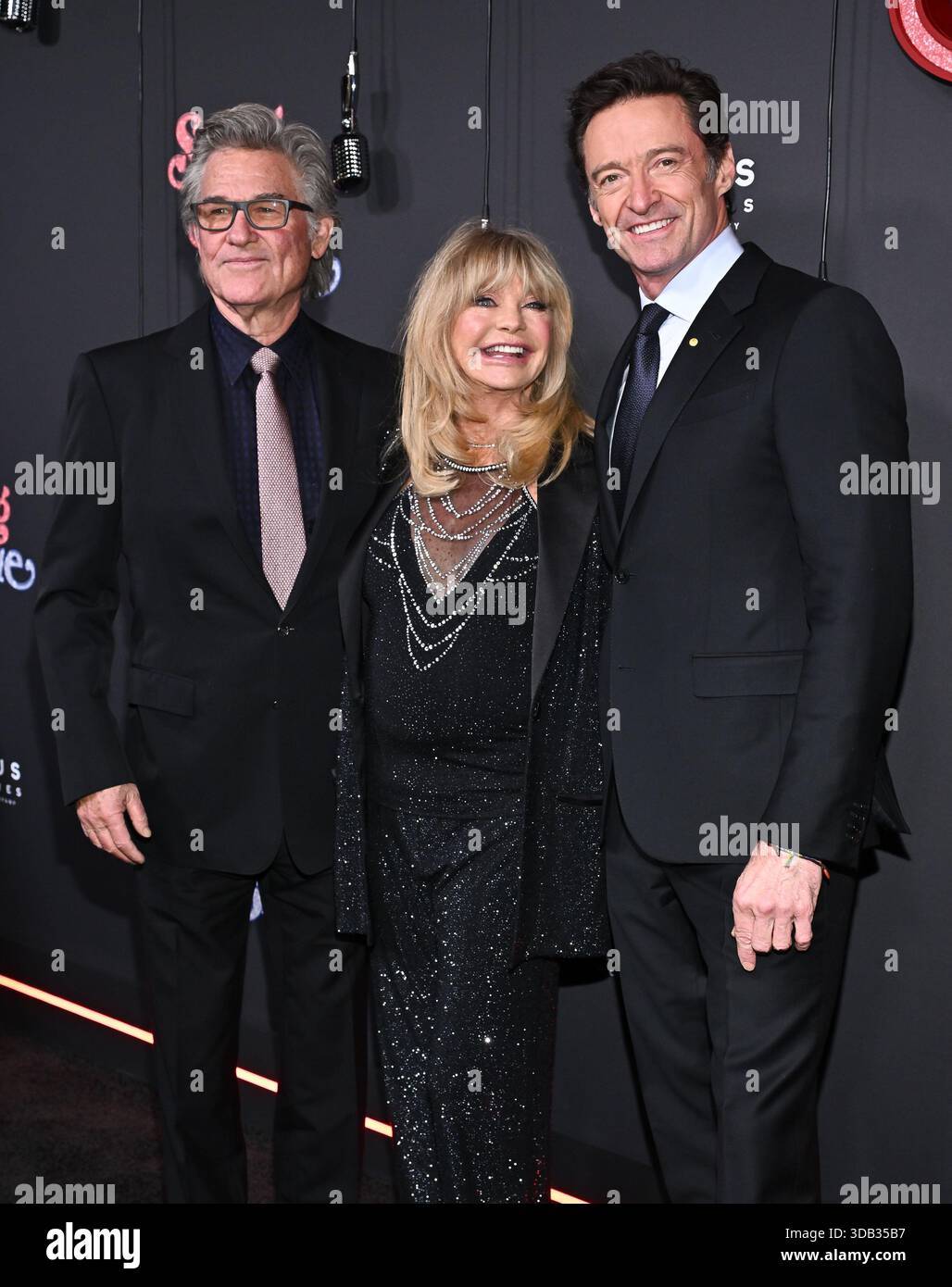 Kurt Russell, left, Goldie Hawn and Hugh Jackman attend the premiere of ...