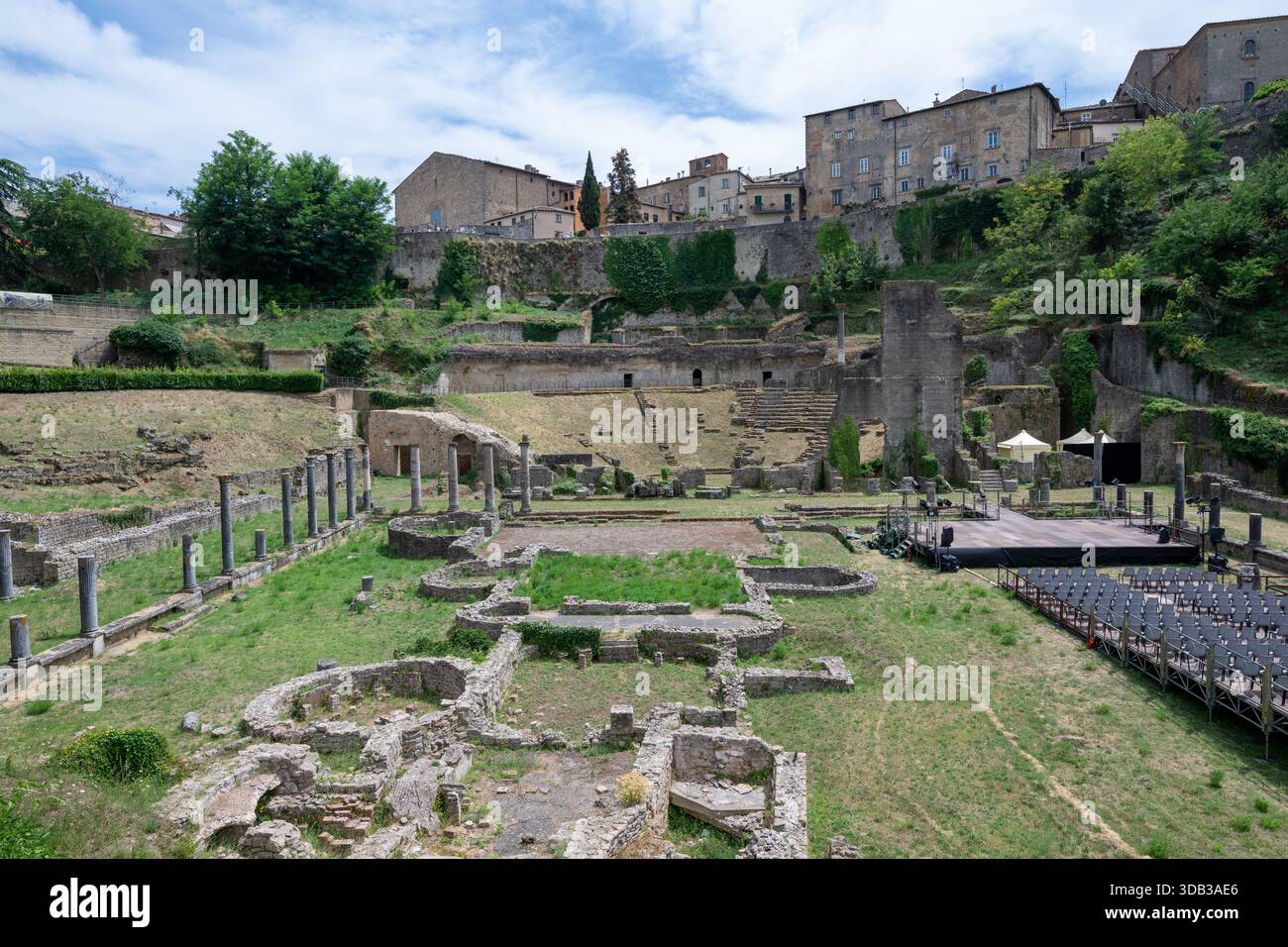 Ancient Roman Theatre of Volterra with semicircular cavea, colonnaded ...