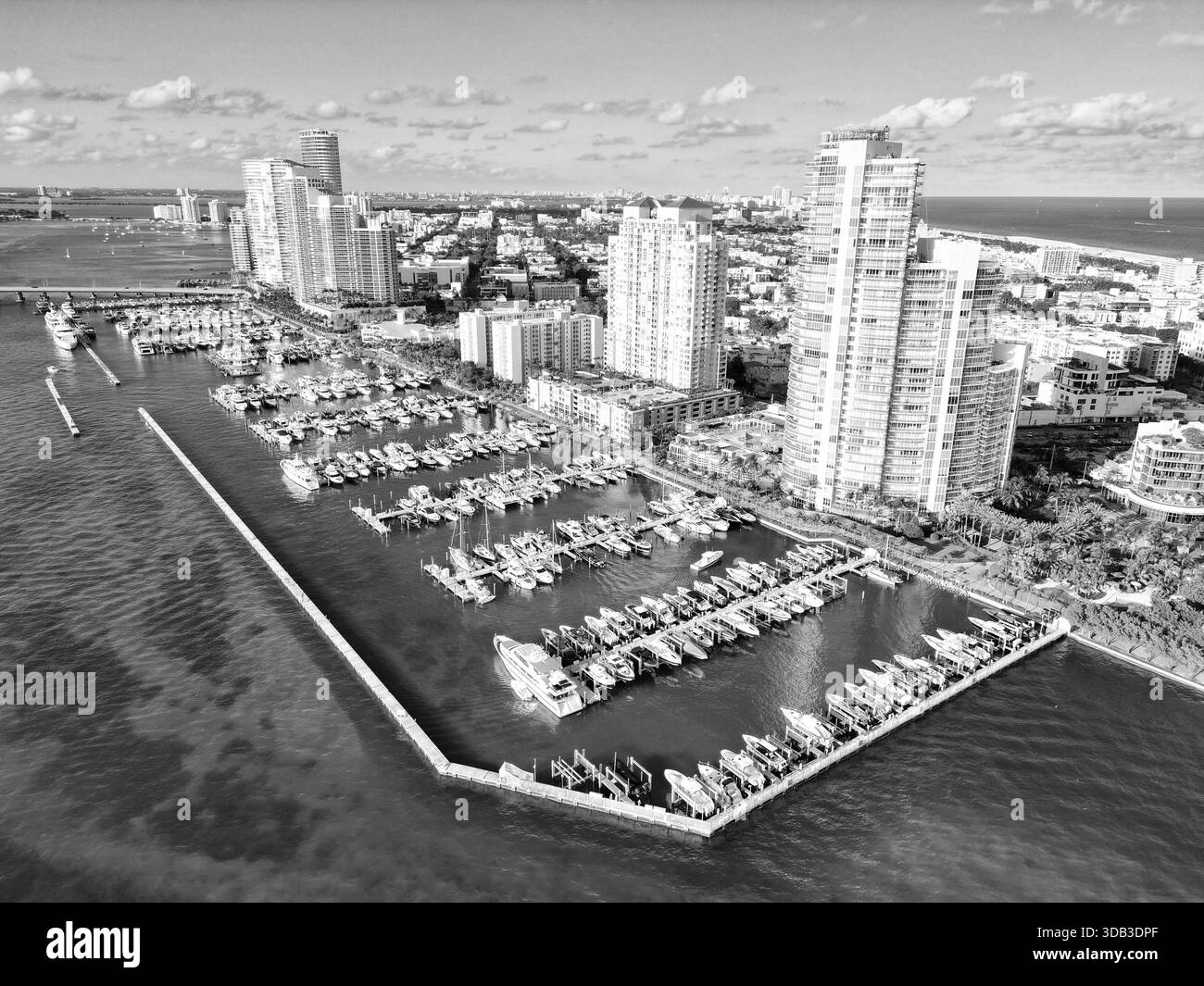 Private docks. South pointe Miami marina with luxury yacht. Summer ...
