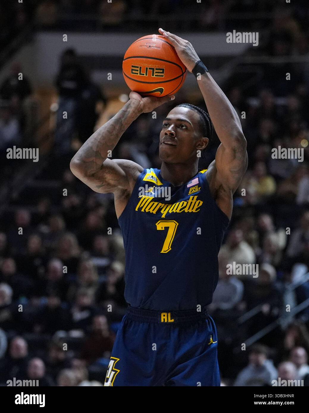 Marquette guard Zaide Lowery (7) shoots against Purdue during the first ...