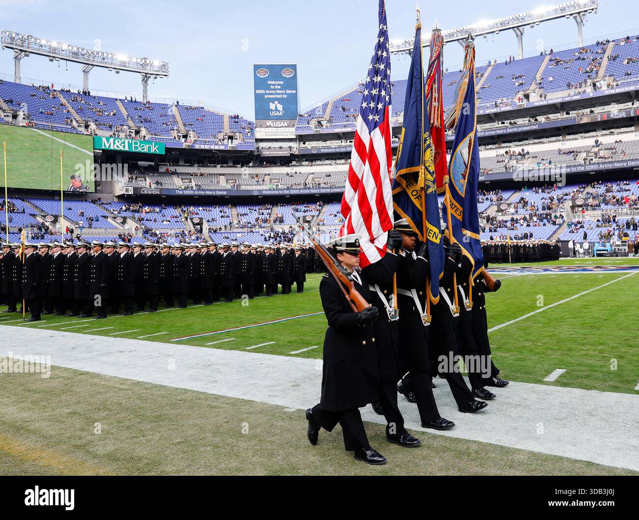 December 13, 2025: The USNA Color Guard marches the flags off of the ...