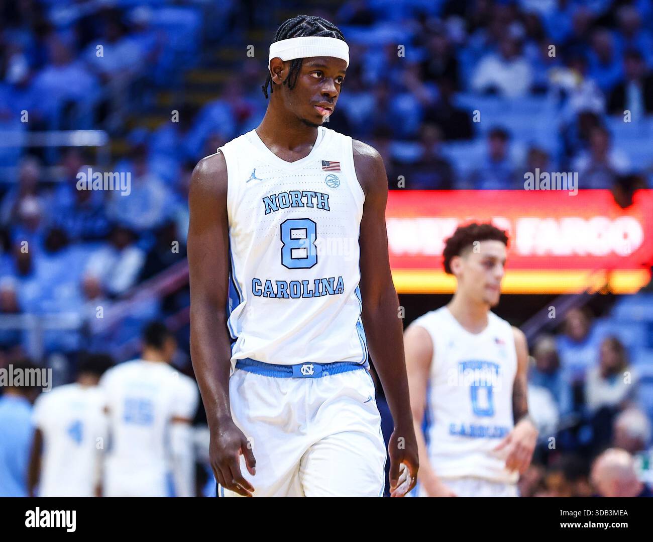 December 13, 2025: North Carolina forward Caleb Wilson (8) looks on at ...