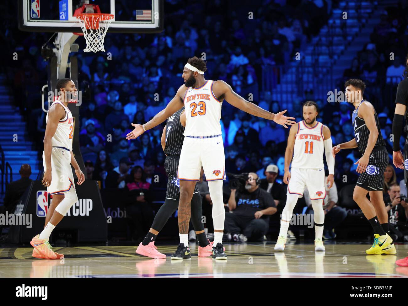 New York Knicks center Mitchell Robinson (23) reacts to a call in the ...