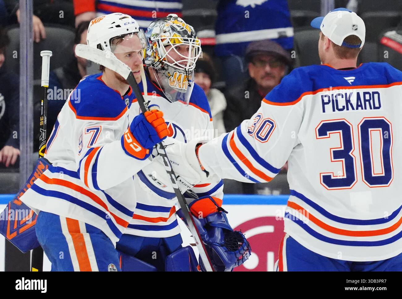 Edmonton Oilers' Connor McDavid, left to right, goaltender Tristan ...