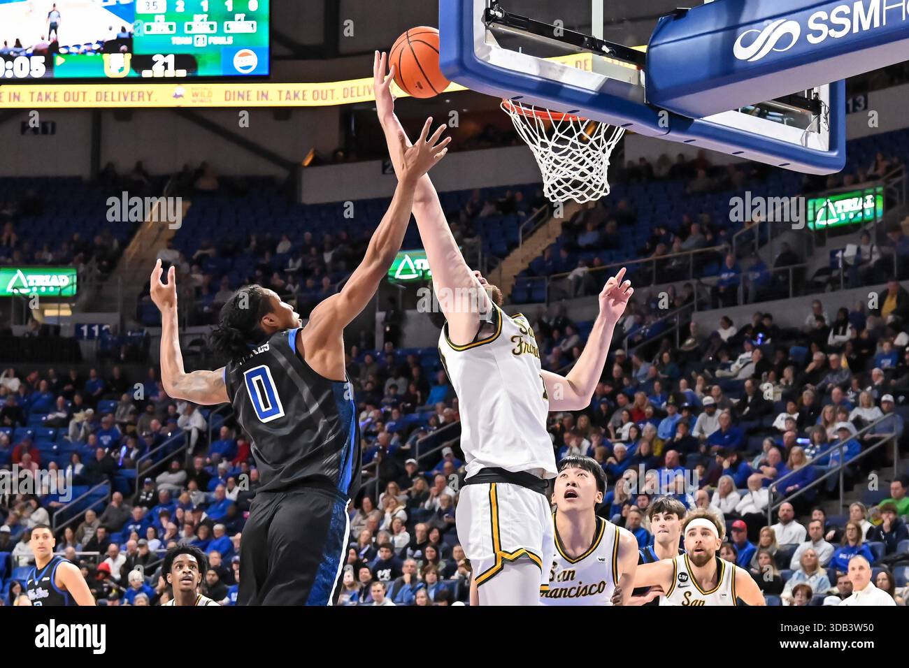 DECEMBER 13, 2025: San Francisco Dons center Saba Gigiberia (10) and ...