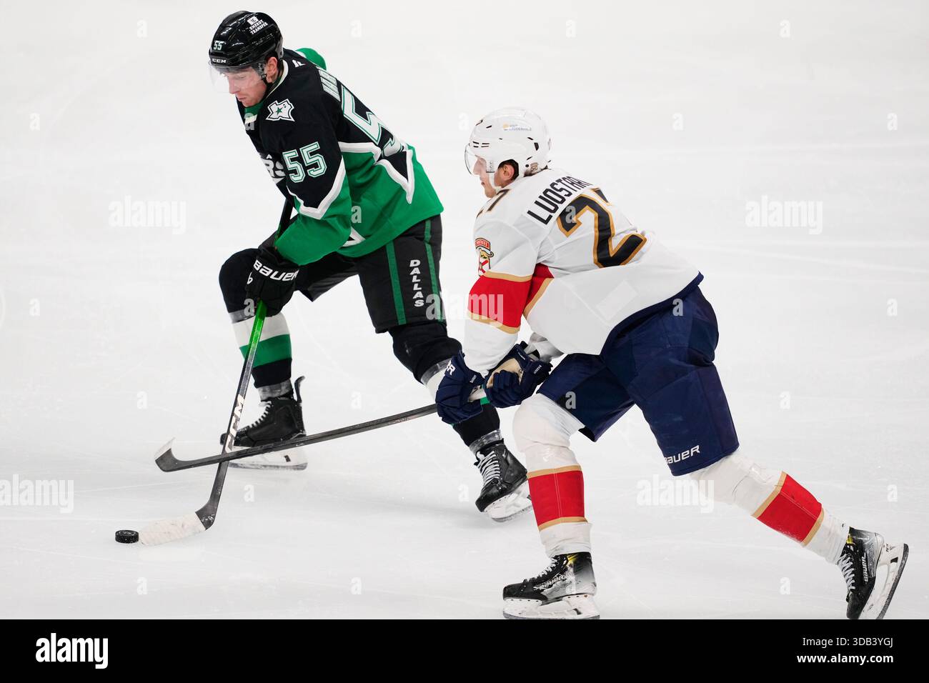Dallas Stars' Thomas Harley (55) and Florida Panthers' Eetu Luostarinen ...