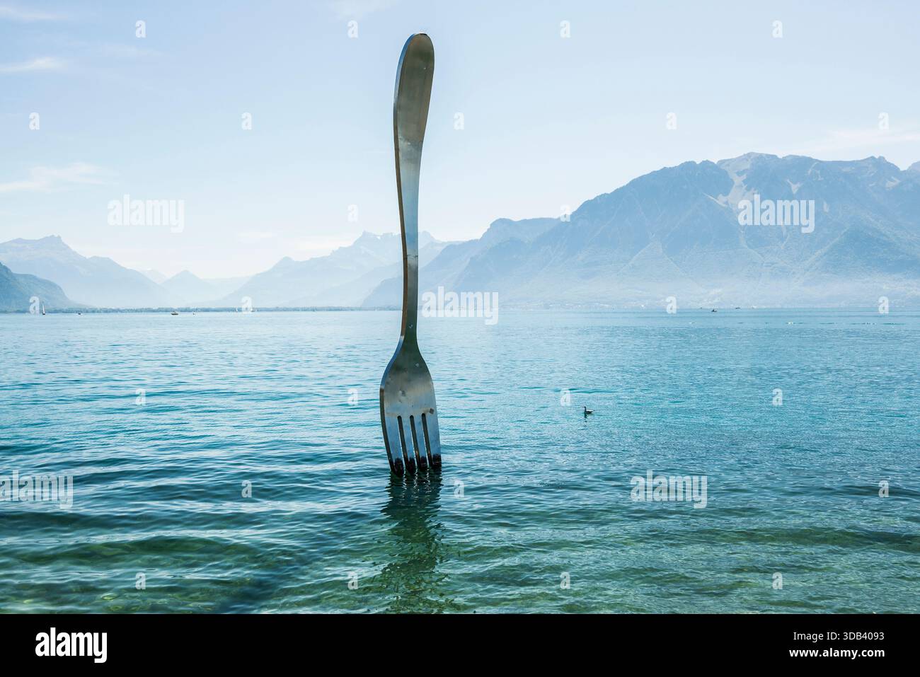 La Fourchette, the fork, sculpture by Jean-Pierre Zaugg, Vevey, Lake ...