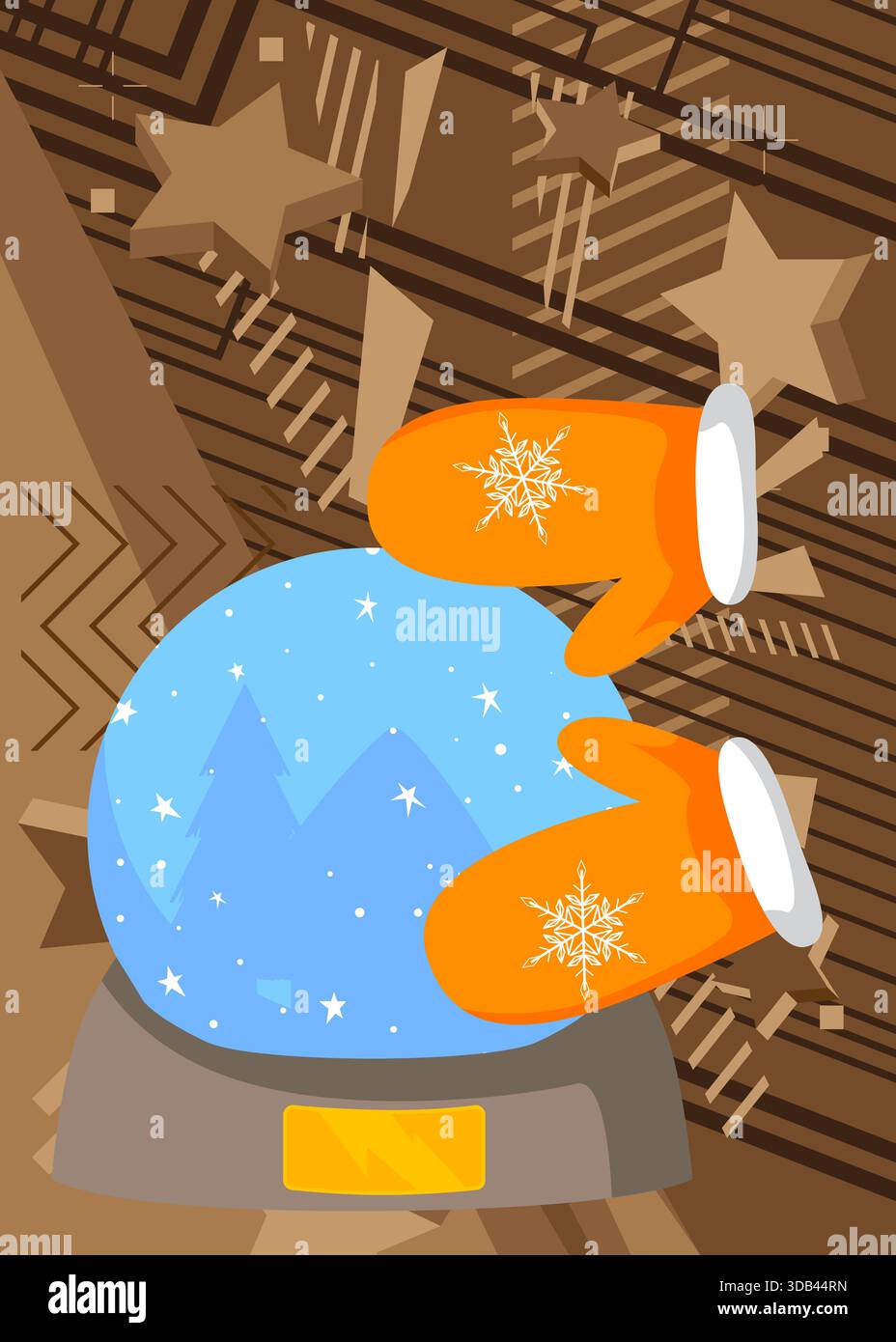 Mitten Glove and Snow Globe geometrical graphic retro theme background ...
