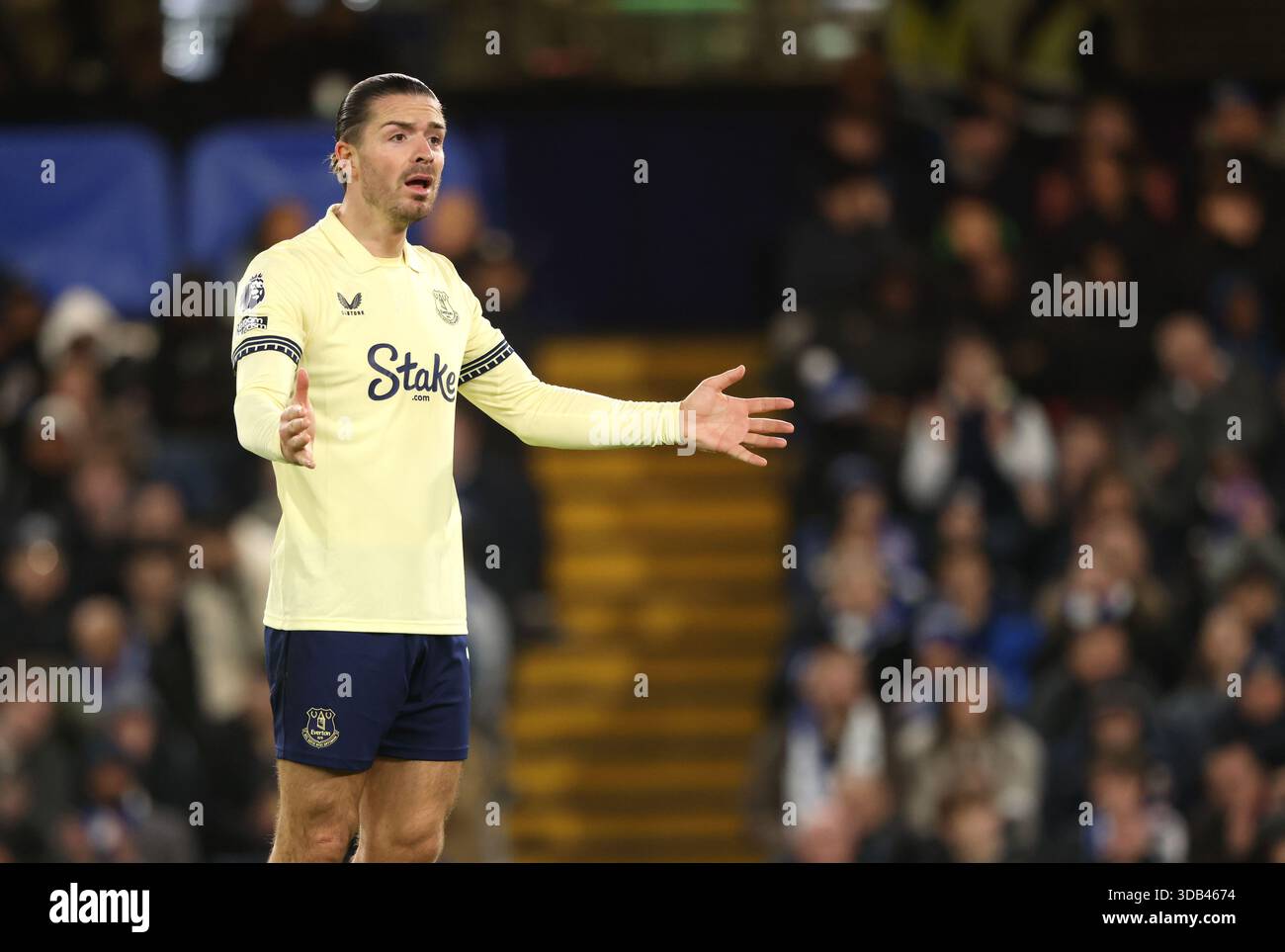 Jack Grealish (E) at the Chelsea v Everton EPL match, at Stamford ...
