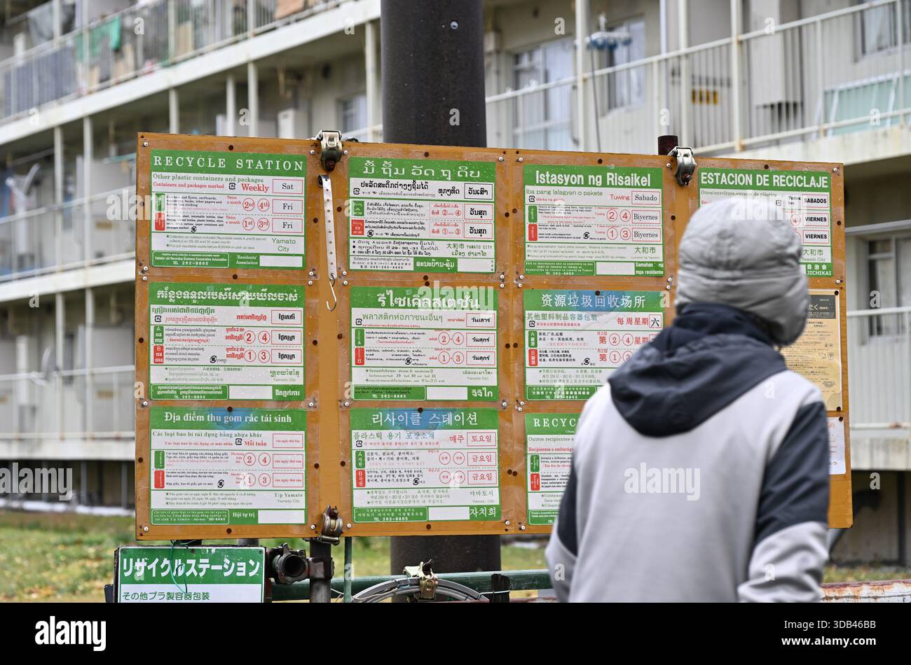Multilingual warning notices are set at the garbage dump of large ...