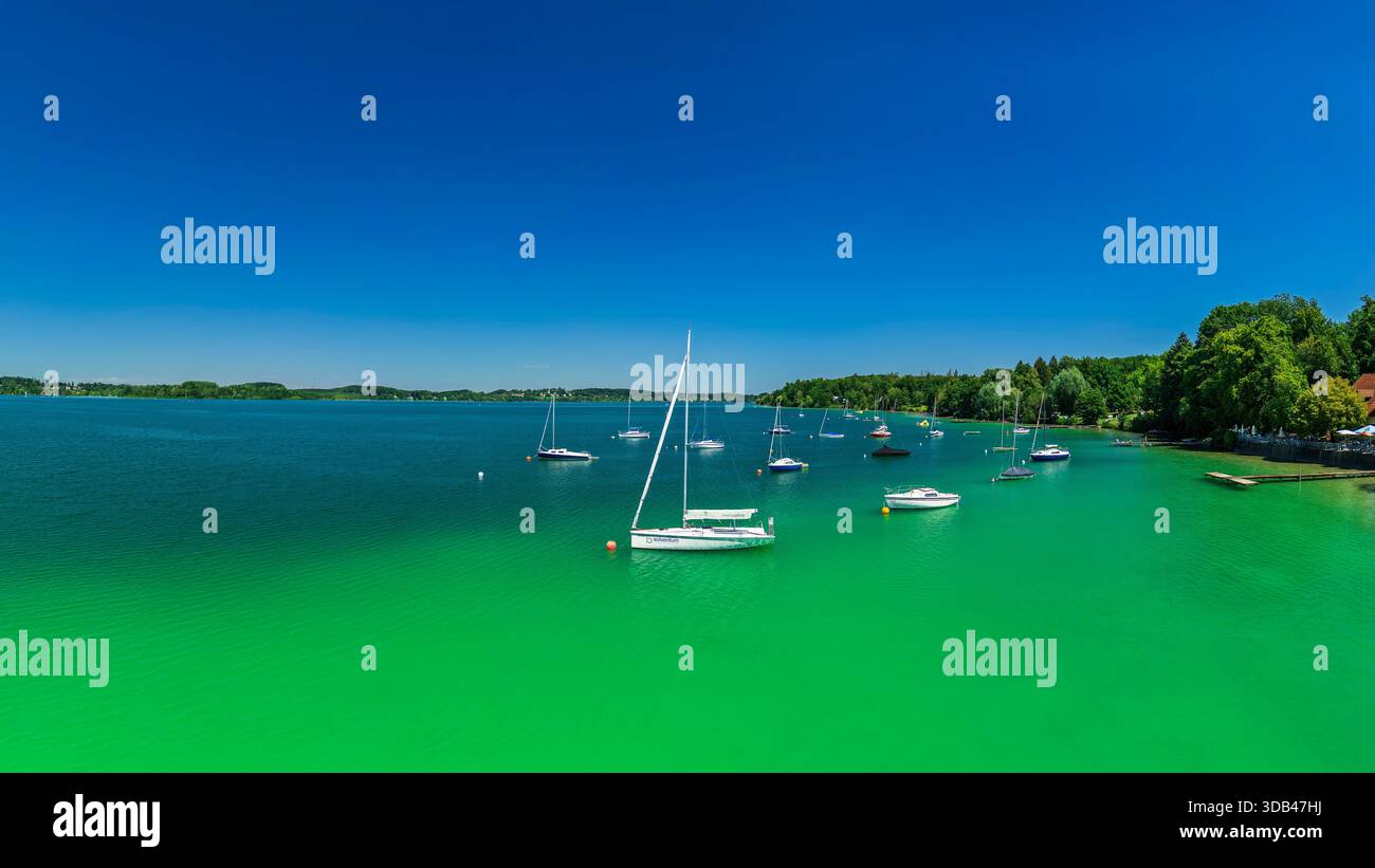 Sailing ships on Lake Pilsen, Pilsensee, Five Lakes Region, Upper ...