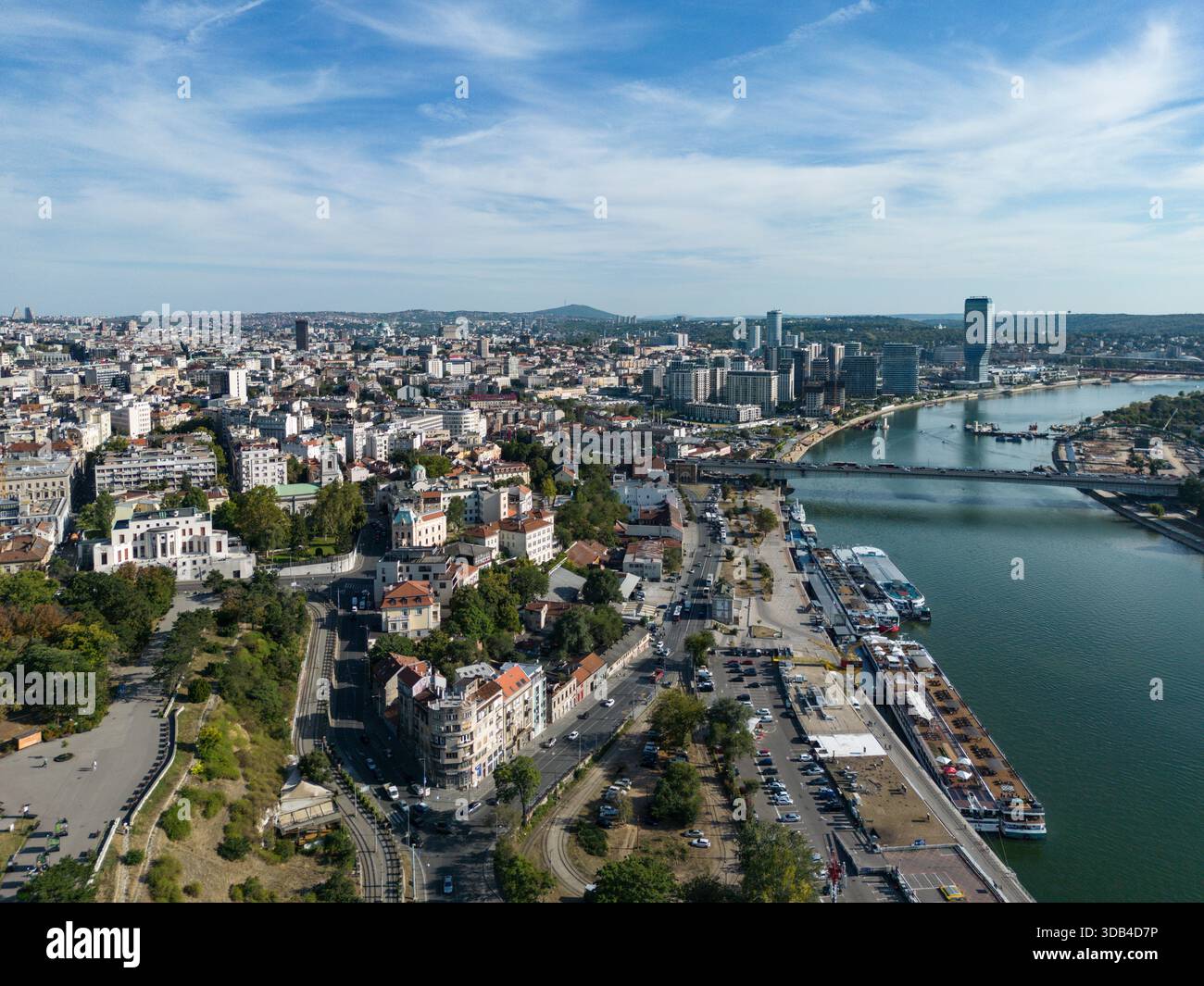 Aerial view of the old town Stari Grad and the Sava River, Belgrade ...