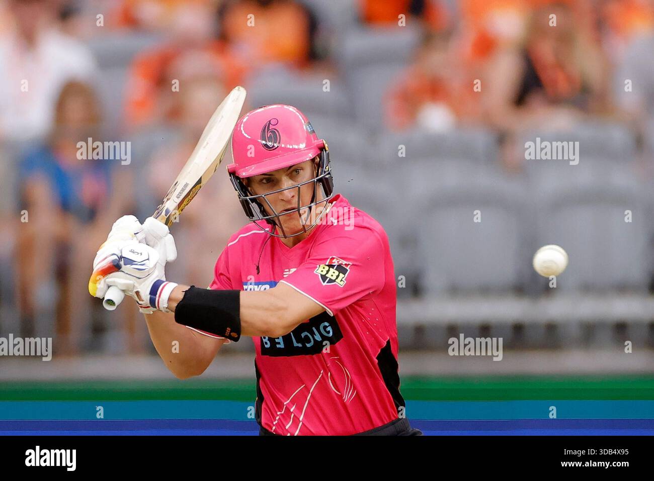 Lachlan Shaw of the Sixers bats during the BBL match between the Perth ...