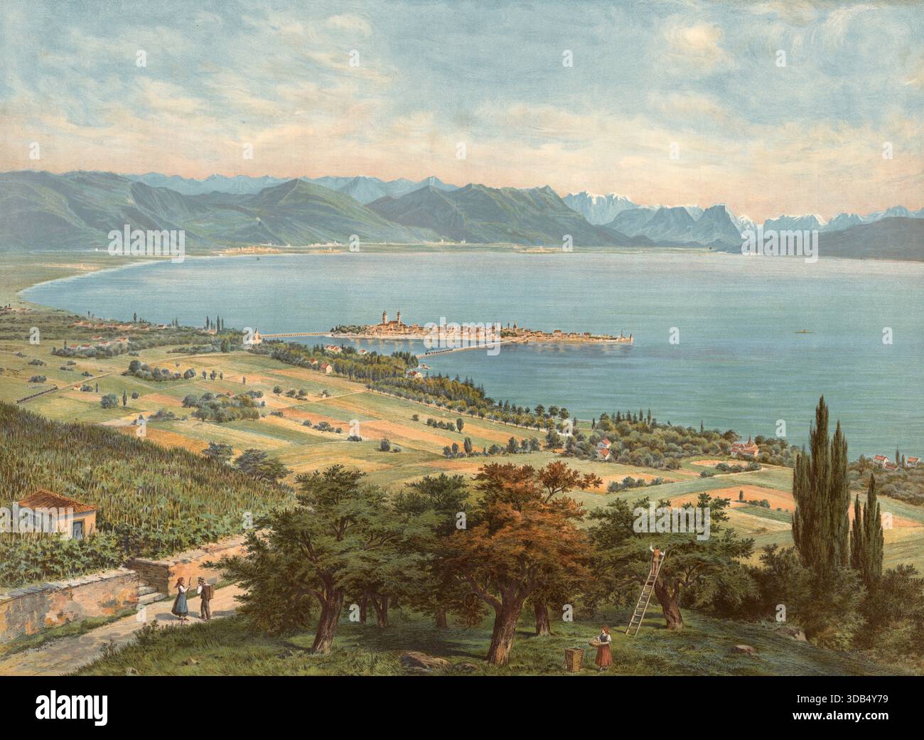 Lake Constance near Lindau, Bavaria, Germany, authentic reproduction of ...