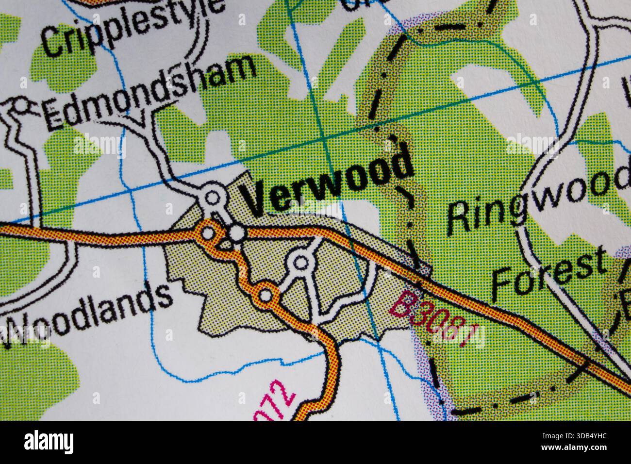Verwood - United Kingdom colour atlas map town name of the area Stock ...