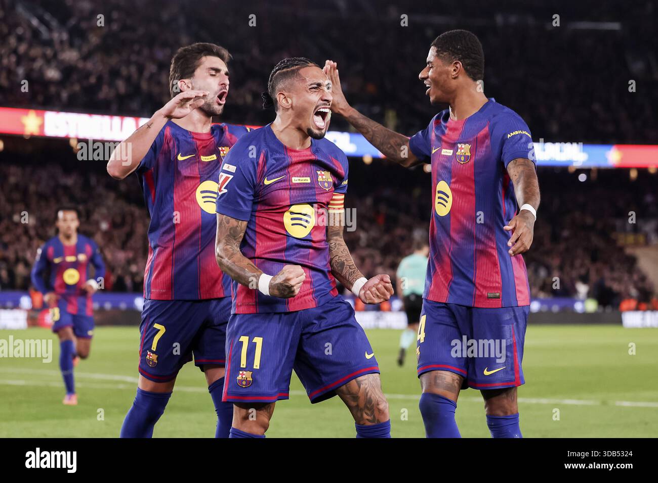 Raphinha of FC Barcelona celebrates a goal during the Spanish ...