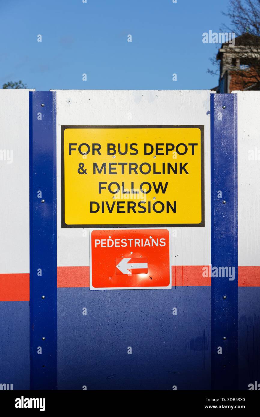 Bus depot and metrolink diversion sign hi-res stock photography and ...