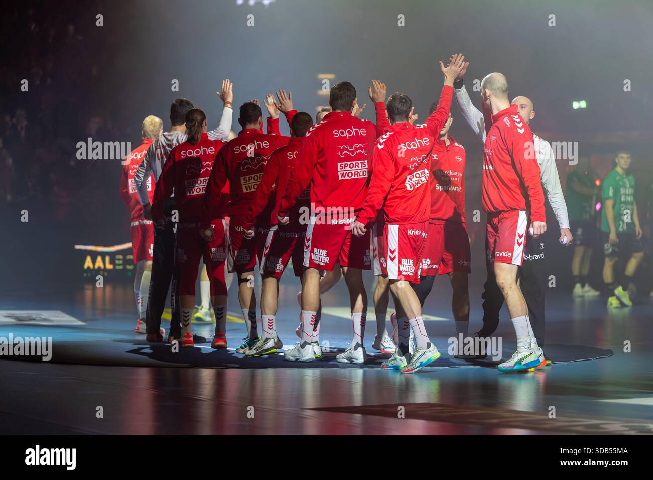 Aalborg, Denmark. 13th, December 2025. The players of Aalborg Handball ...