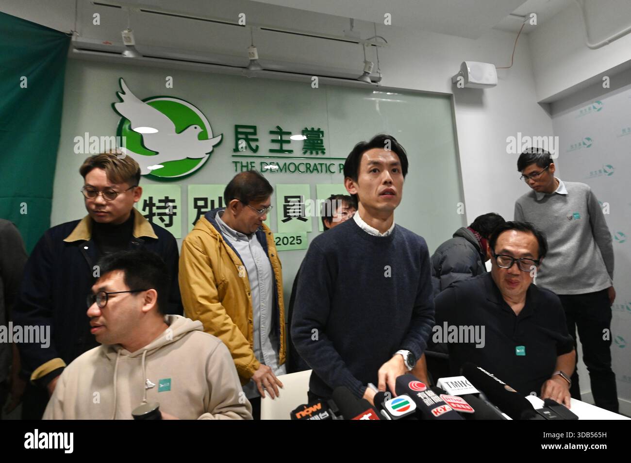 Lo Kin-hei, the Chairman of the Democratic Party, holding a press ...