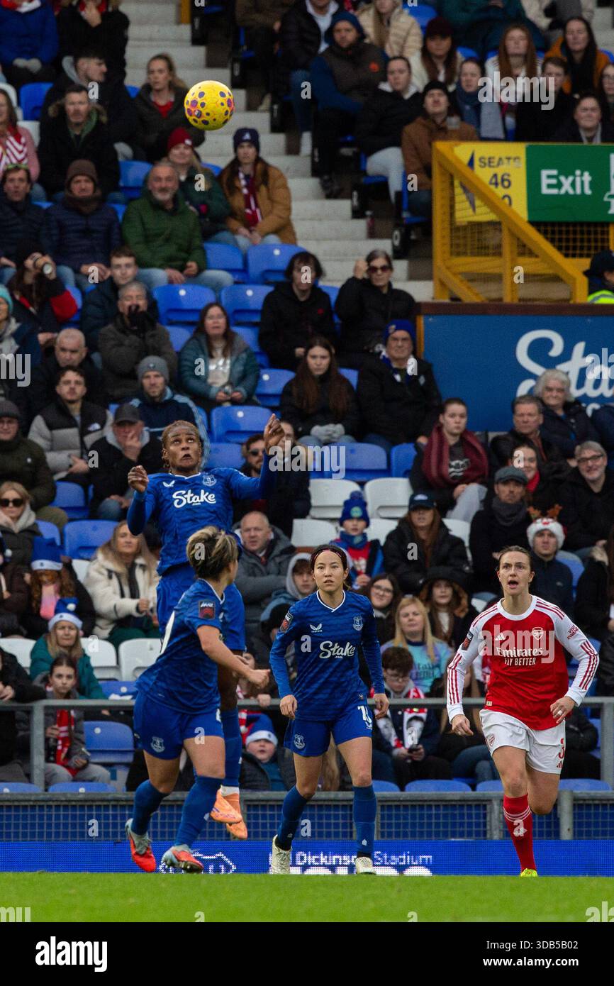 Kelly Gago (11 Everton) leaps to head the ball clear. Everton Women v ...