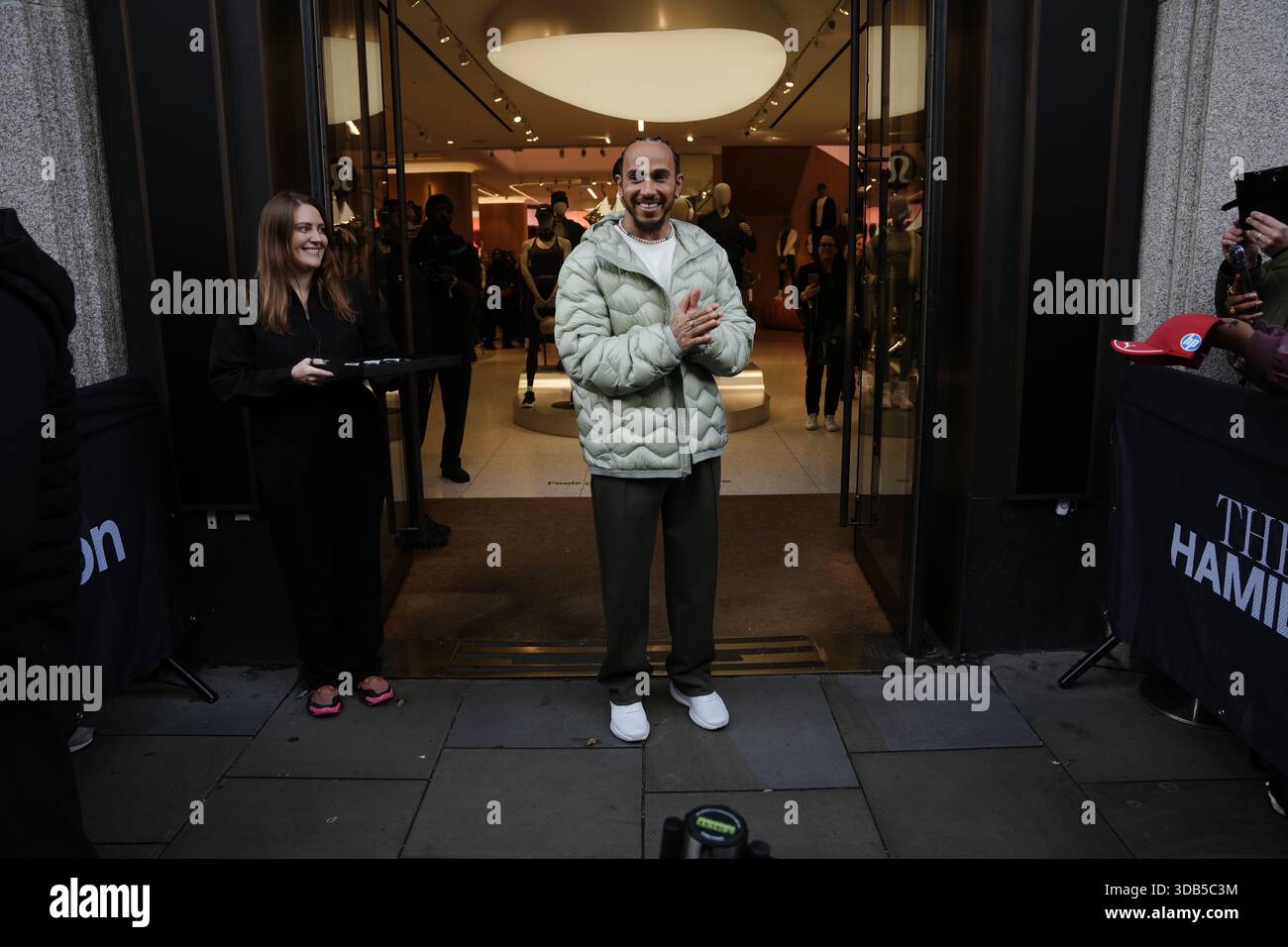 Lewis Hamilton meets fans at the Lululemon store in Regent St, London ...