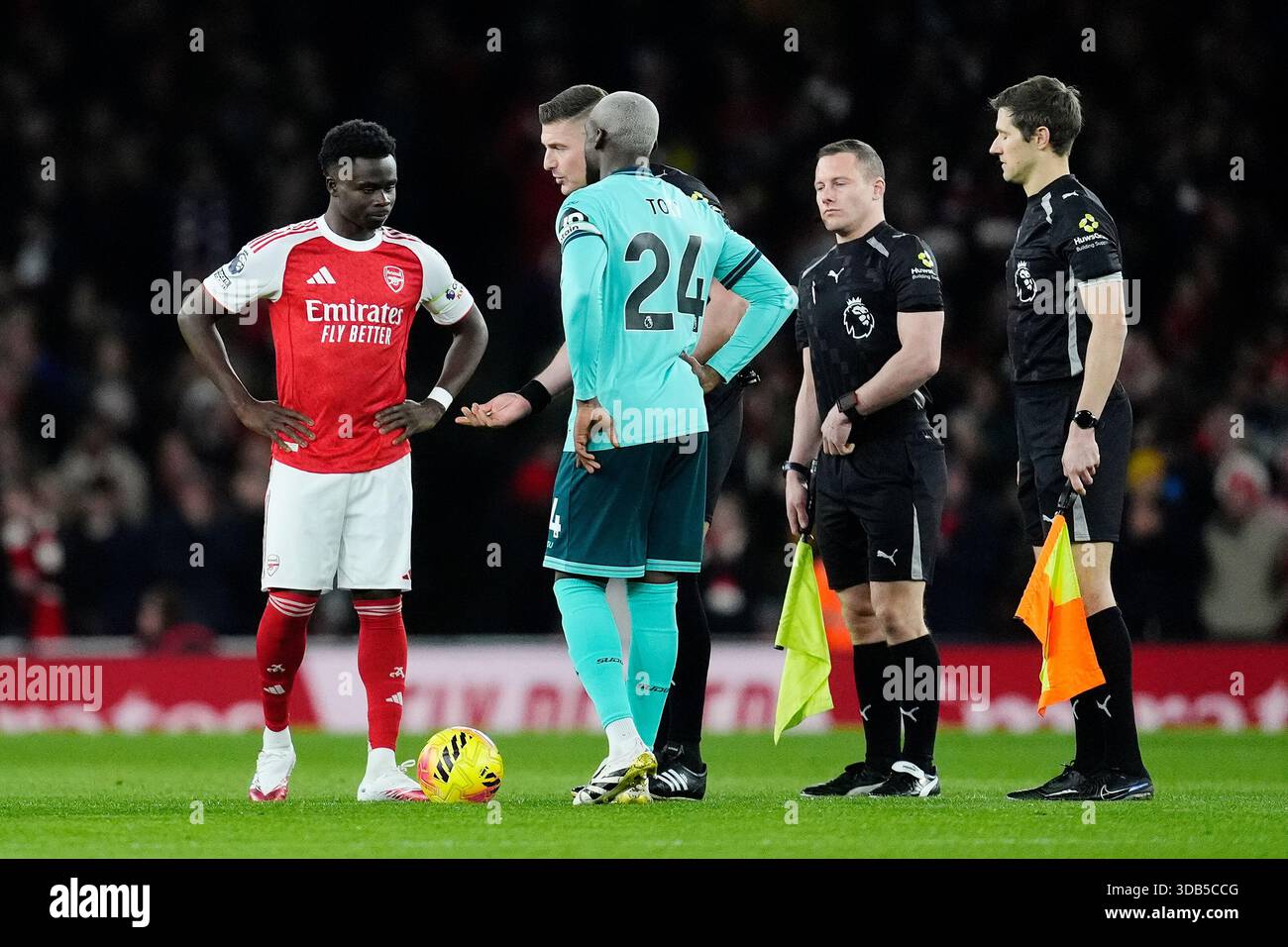 Arsenal captain Bukayo Saka (left) during the Premier League match at ...
