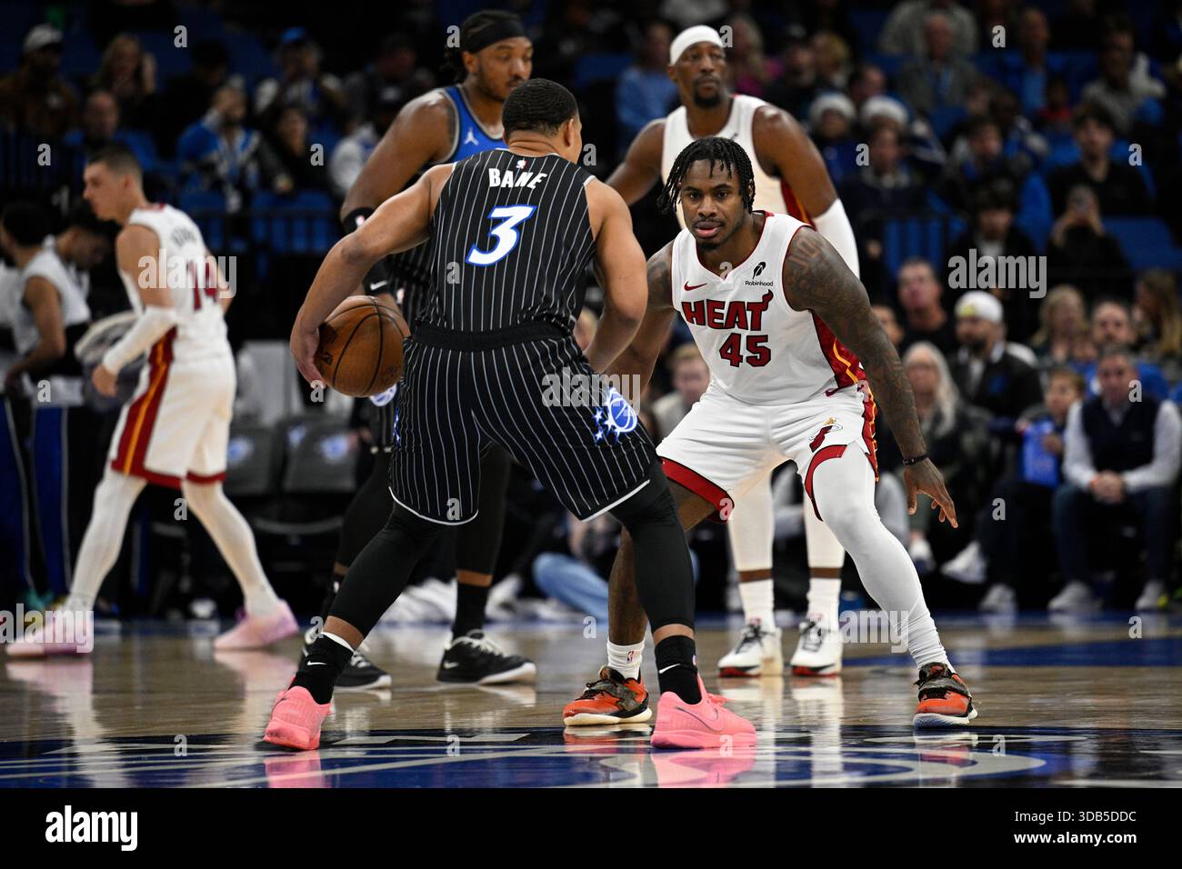 Miami Heat guard Davion Mitchell (45) defends against Orlando Magic ...