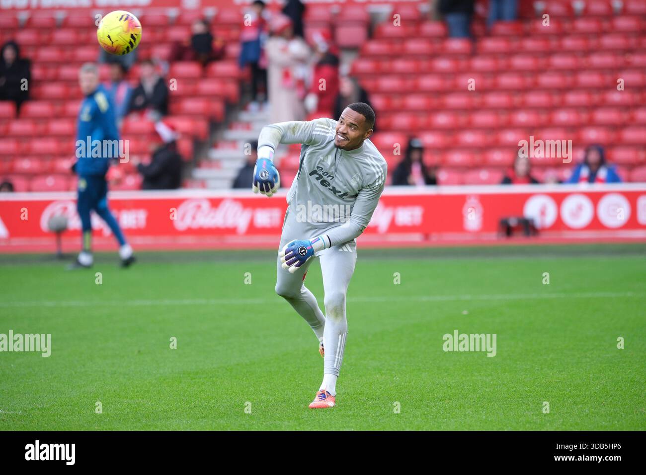 John Victor of Nottingham Forest during the pre-match warm-up during ...