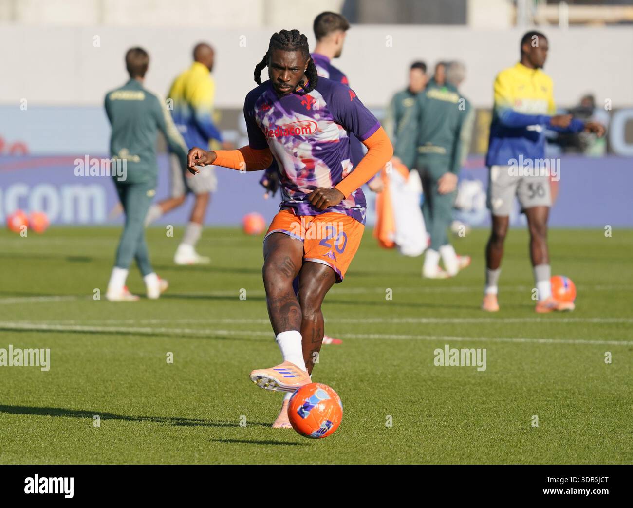 Fiorentina’s Moise Kean warm up before the Serie A soccer match between ...
