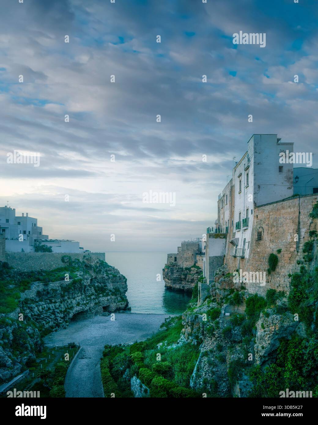 Vertical view of the iconic Lama Monachile cove in Polignano a Mare ...