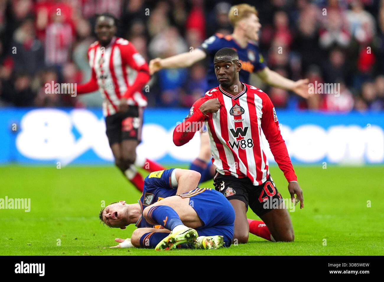 Sunderland's Nordi Mukiele reacts after a foul on Newcastle United's ...
